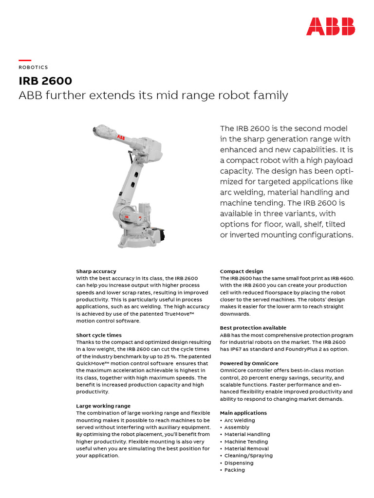 IRB 2600 - Datasheet - 20231206 | PDF | Rotation | Electrical Engineering