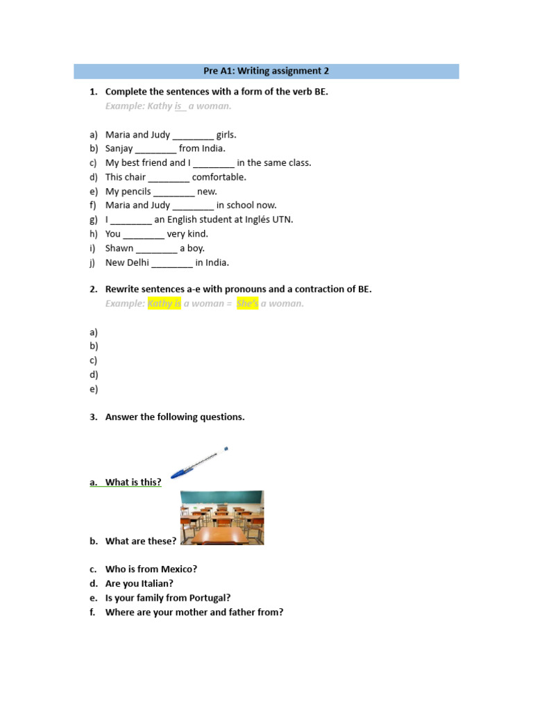 Template - Writing Assignment 2 - PreA1 Intensive Course | PDF