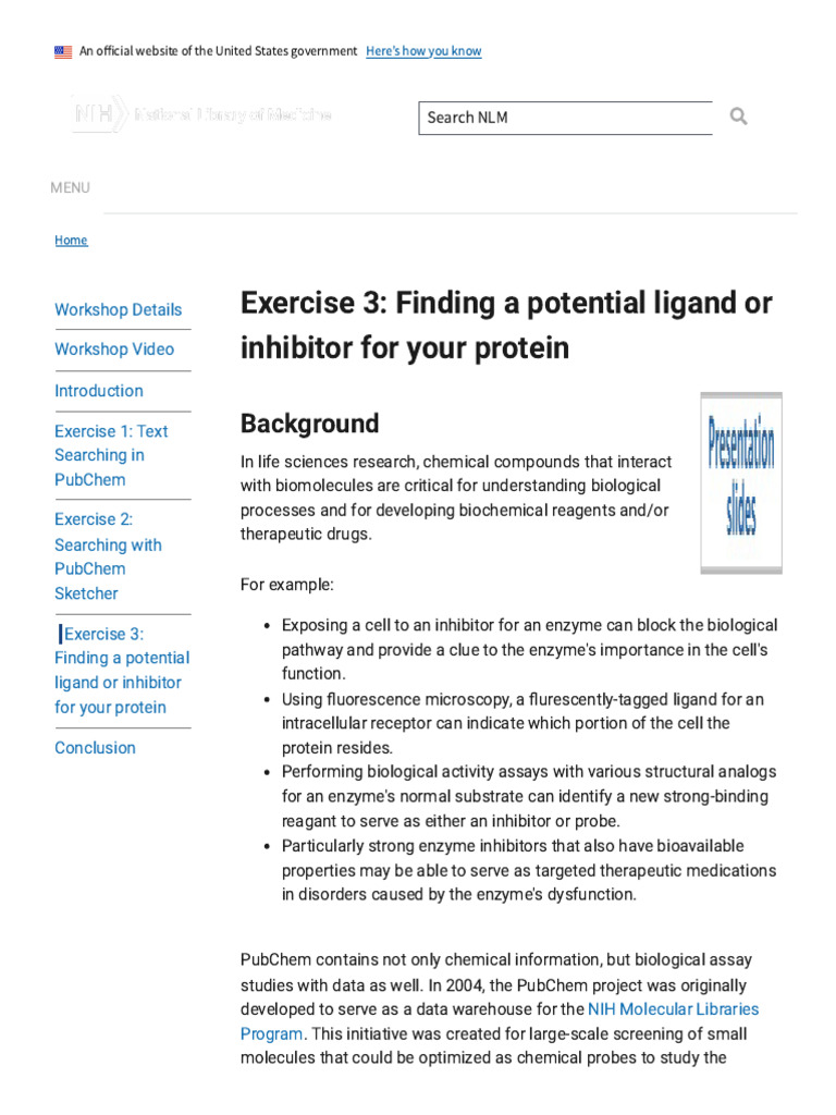 Exercise 3 - Finding A Potential Ligand or Inhibitor For Your Protein ...