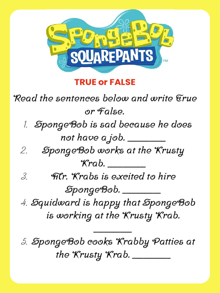 SpongeBob SquarePants Worksheet Activities | PDF