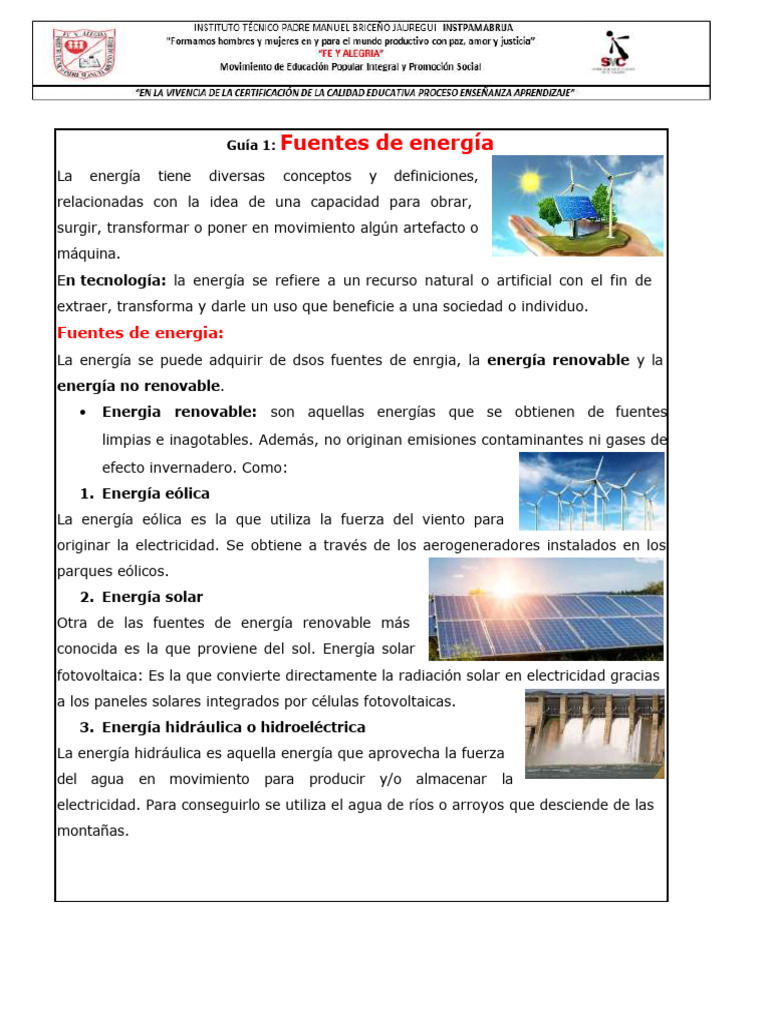 Fuentes de Energía para Niños | PDF | Energía renovable | Energía solar