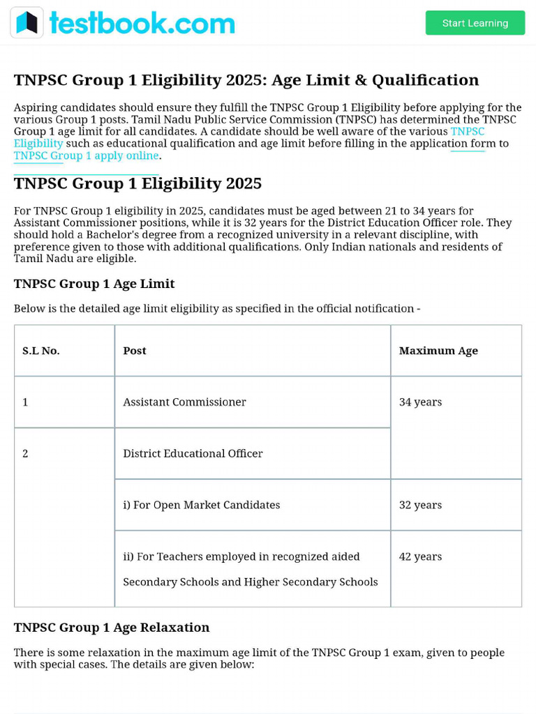 TNPSC Group 1 Eligibility 2025 - Age Limit & Qualification | PDF