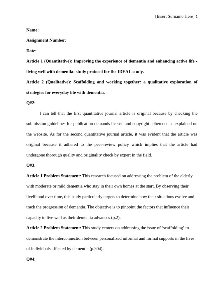 Week 4 - Assignment-Adjustment | PDF | Dementia | Cognition