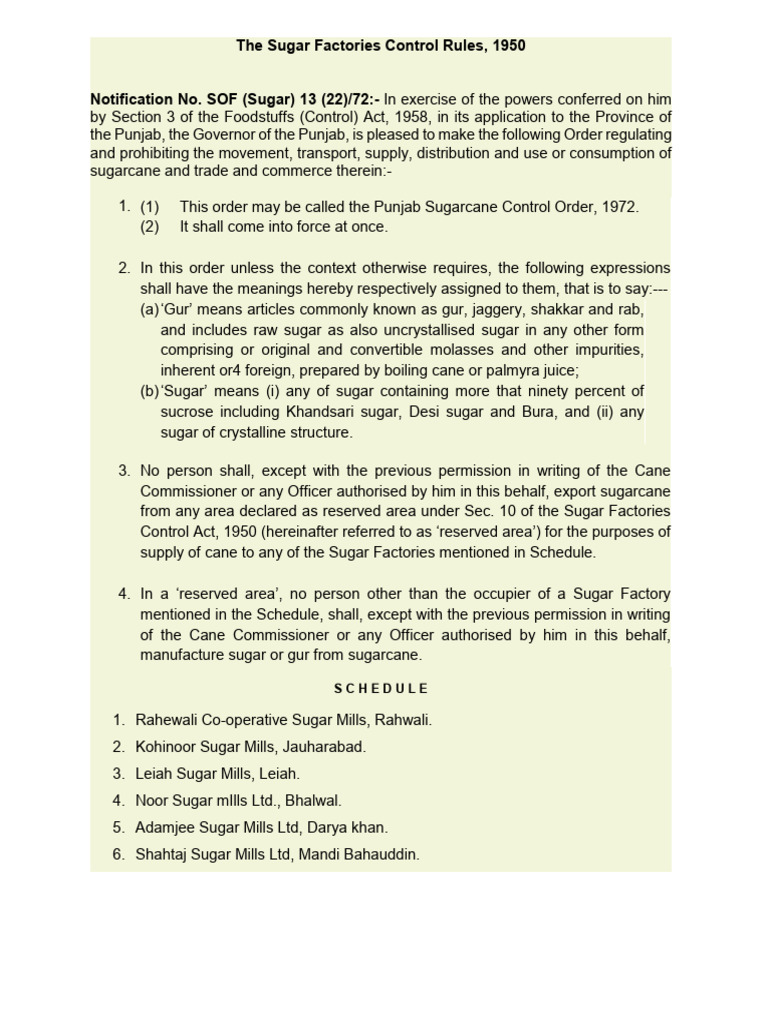 Punjab Sugar (Licensing Control) Order, 1972 | PDF | Sugar | Diet ...