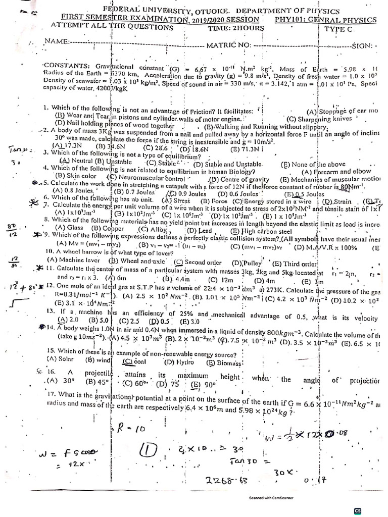 PHY 101 Pass Questions | PDF
