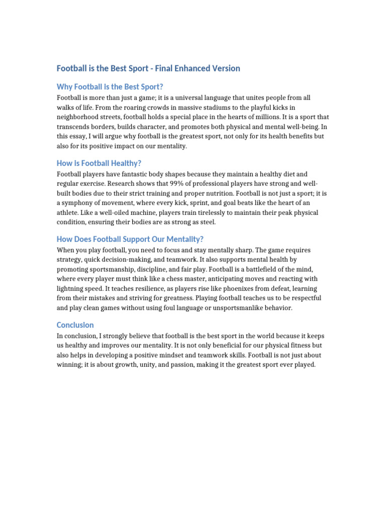 Football Best Sport Essay Final | PDF