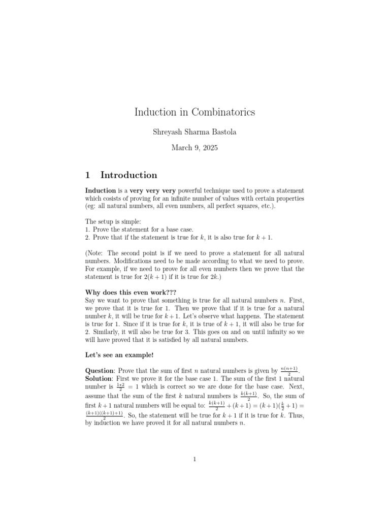 Induction in Combinatorics | PDF | Mathematical Objects | Mathematics