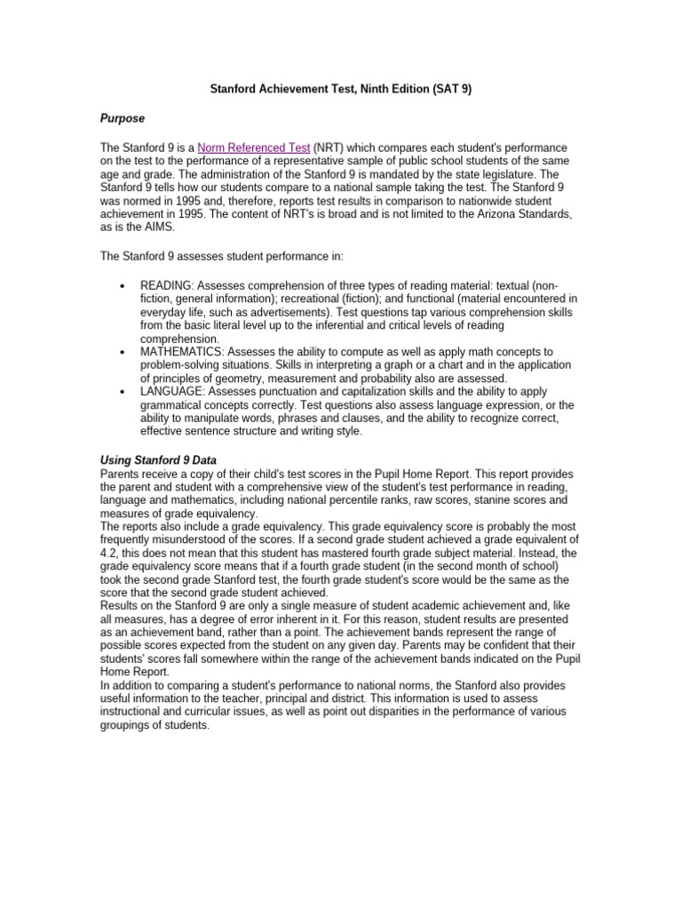Stanford Achievement Test | PDF | Mathematics | Sat