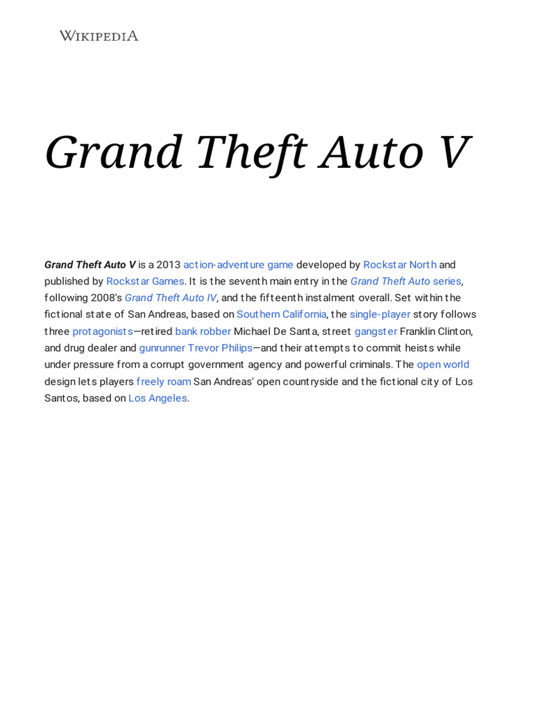 Grand Theft Auto V - Wikipedia | PDF | Gaming | Video Games