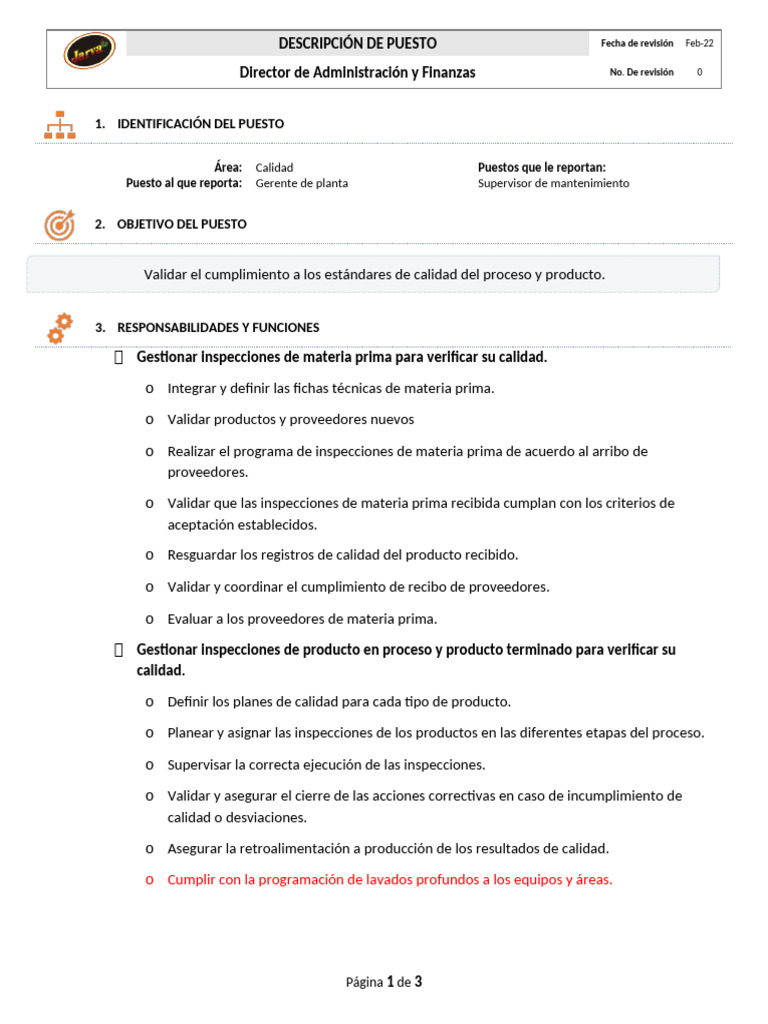 Funciones del Jefe de Calidad | PDF | Business