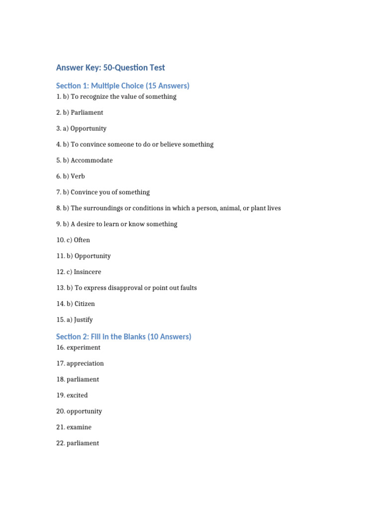 Statutory Word List Test Answers | PDF