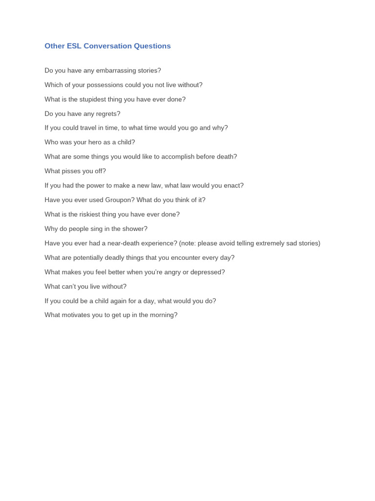Other ESL Conversation Questions | PDF