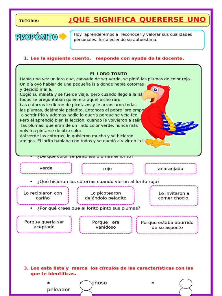 U1 S1 Ficha D5 Tutoria Qué Significa Quererse Uno Mismo (1) 4444444444 ...