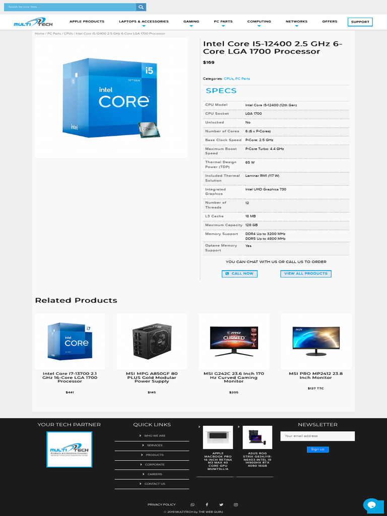 Intel Core I5-12400 2.5 GHZ 6-Core LGA 1700 Processor - Multitech Computers Lebanon | PDF ...