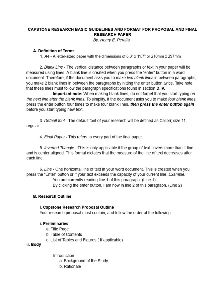 Capstone Research Guidelines Format For Proposal and Final Paper | PDF | Citation | Paragraph