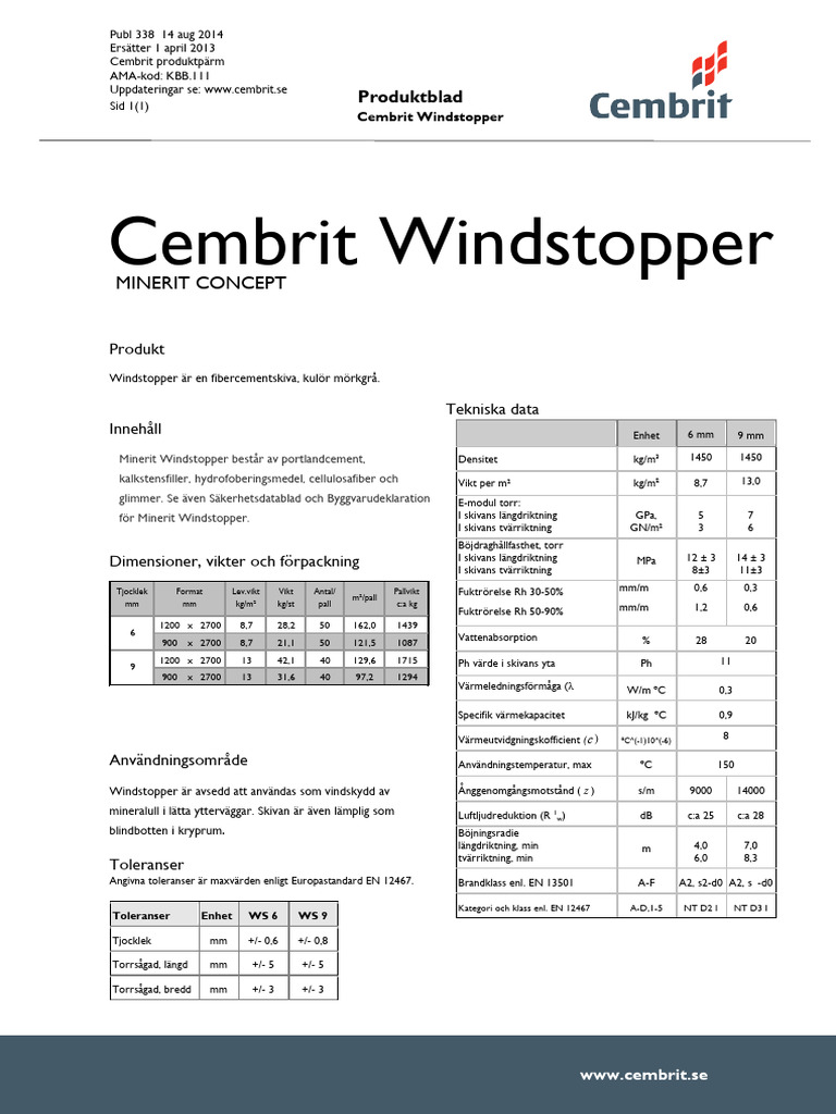 TDS Cembrit Windstopper | PDF