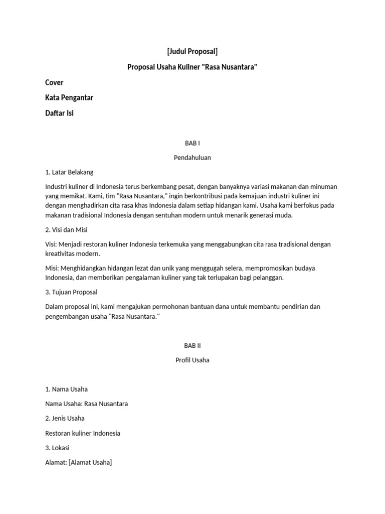 Proposal Usaha Kuliner Rasa Nusantara | PDF