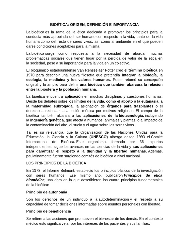 Bioética: Principios y Relevancia Actual | PDF | Bioética