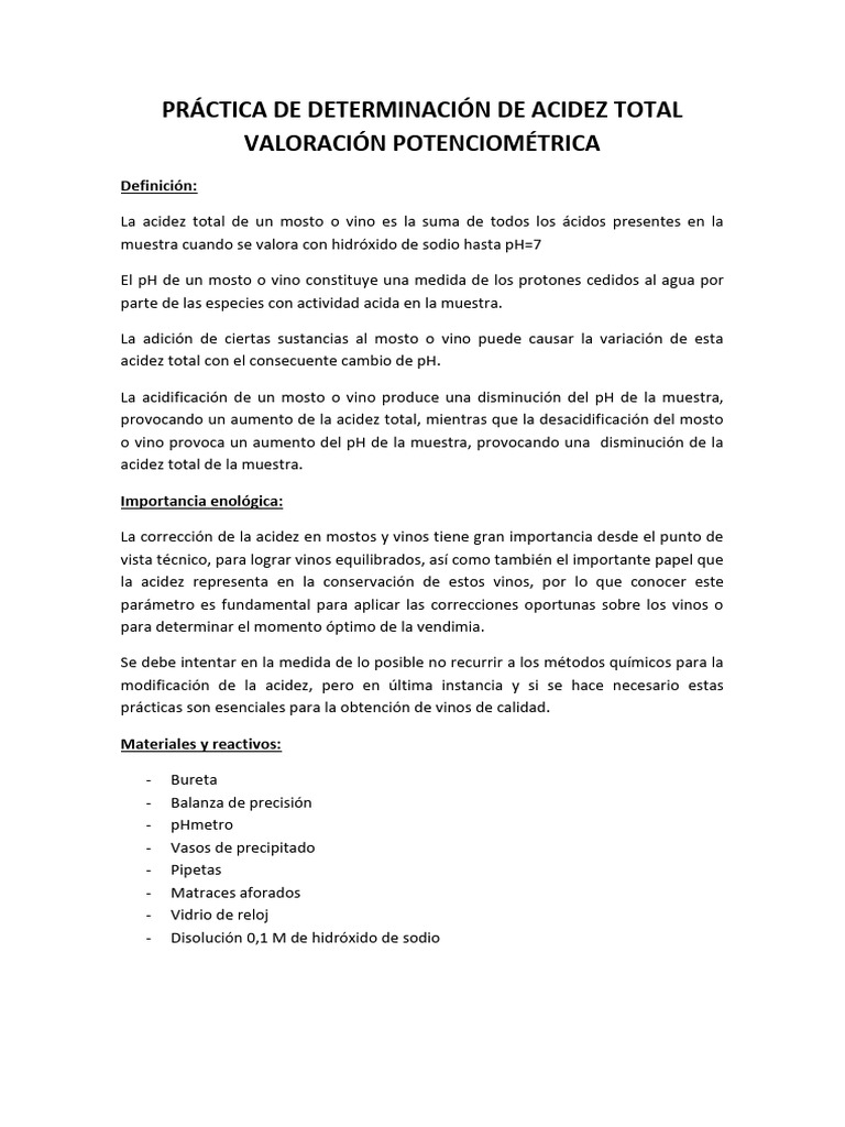 PRACTICA DE ACIDEZ TOTAL METODO POTENCIOMÉTRICO | PDF