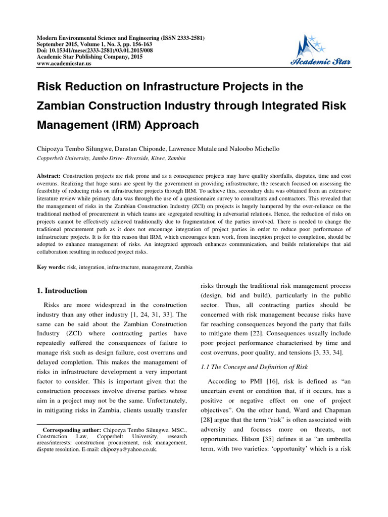 Risk Reduction On Infrastructure Project | PDF | Risk | Risk Management