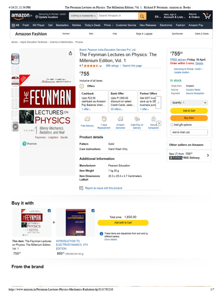 The Feynman Lectures On Physics - The Millenium Edition, Vol. 1 ...