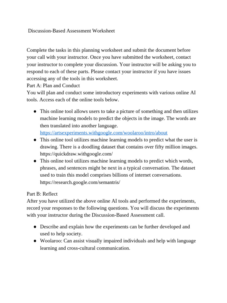 Discussion-Based Assessment Worksheet | PDF | Artificial Intelligence ...