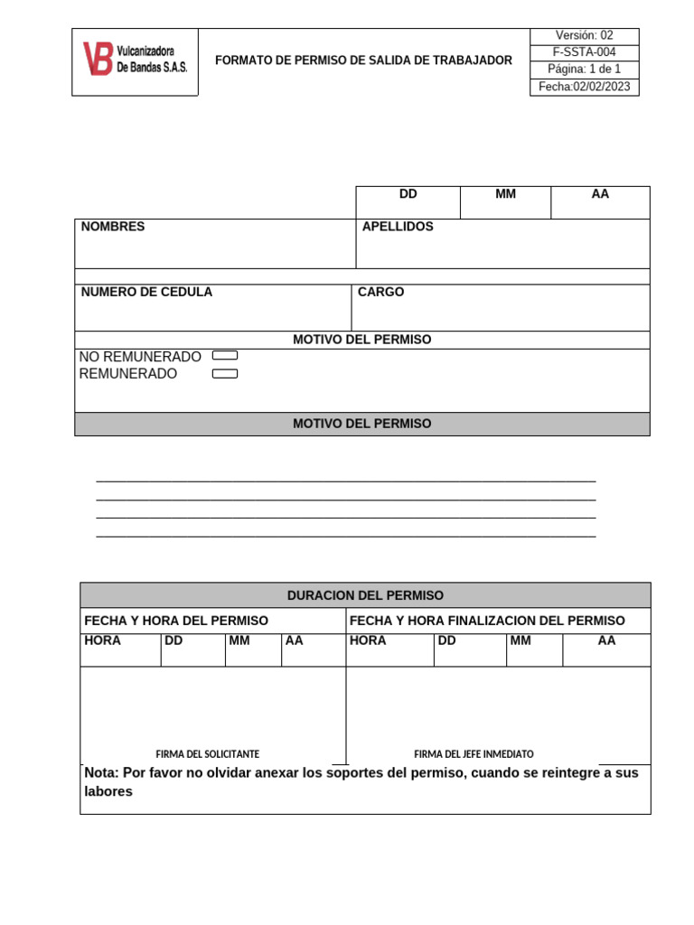 Solicitud de Permiso de salida | PDF