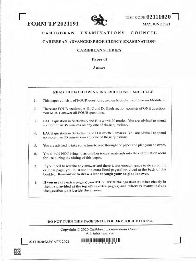 Cape Caribbean - Studies - 2021 - P2 | PDF