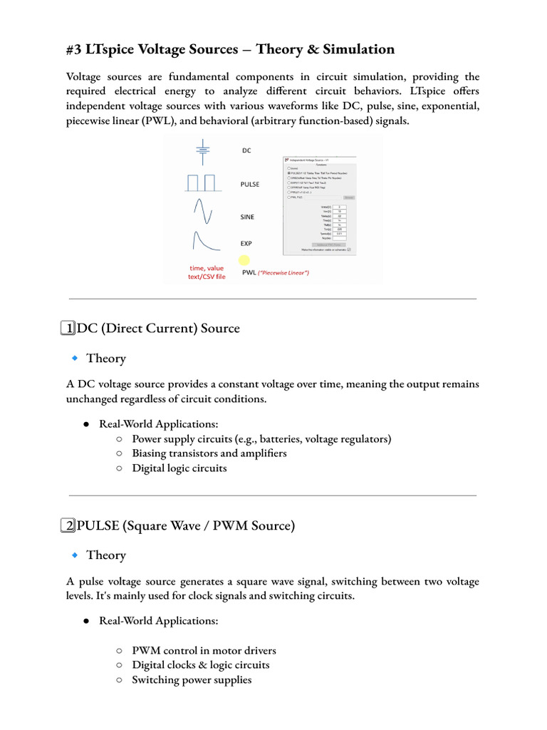 3 LTspice Voltage Sources - Theory & Simulation | PDF | Electrical ...