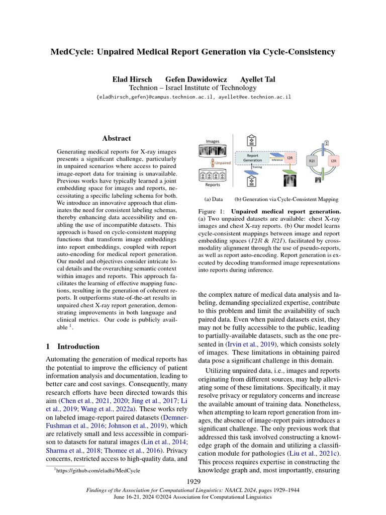 unpaired_medical_report_generation_cycle_consistency_hirsch_tal | PDF ...