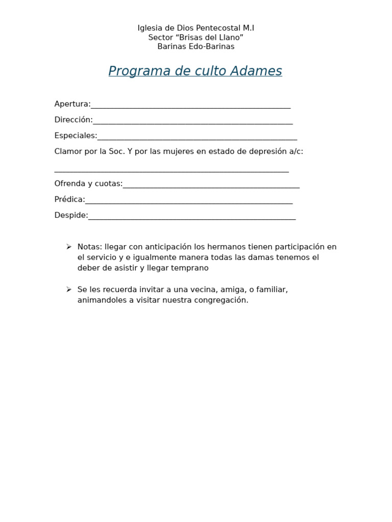 Programa de Culto Adames | PDF