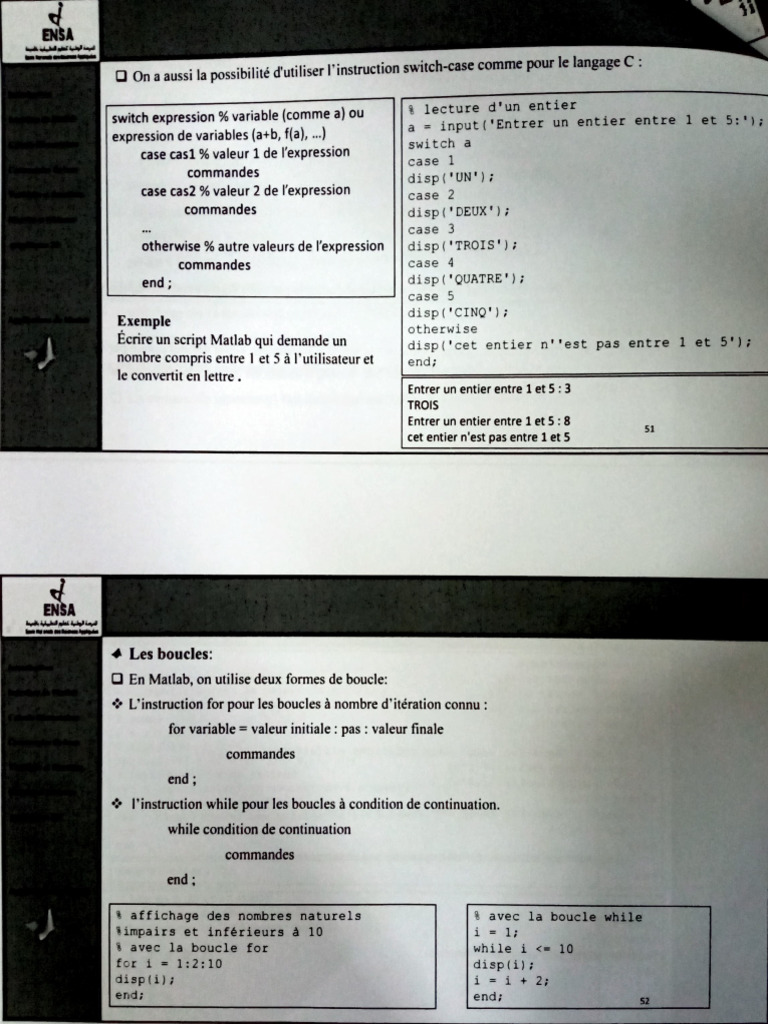 Cours matlab part 2 | PDF | Structure de contrôle | Système d'équations ...