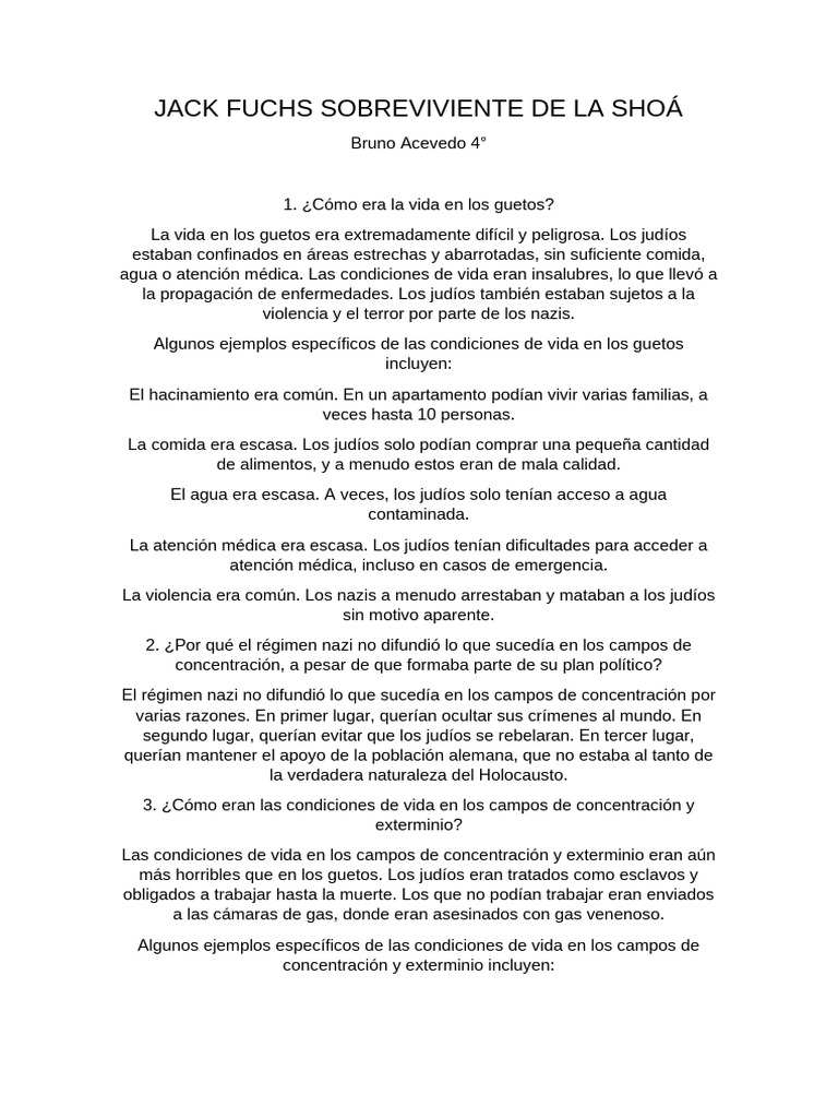 Jack Fuchs Sobreviviente de La Shoá | PDF | El Holocausto | Campamento ...
