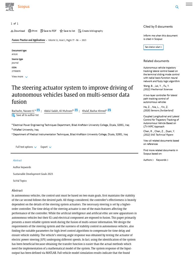 The Steering Actuator System To Improve Driving of Autonomous Vehicles Based On Multi-Sensor ...