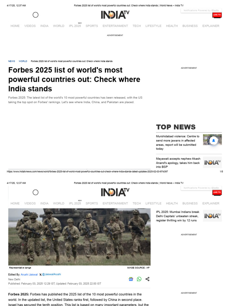 Forbes 2025 List of World's Most Powerful Countries Out - Check Where ...