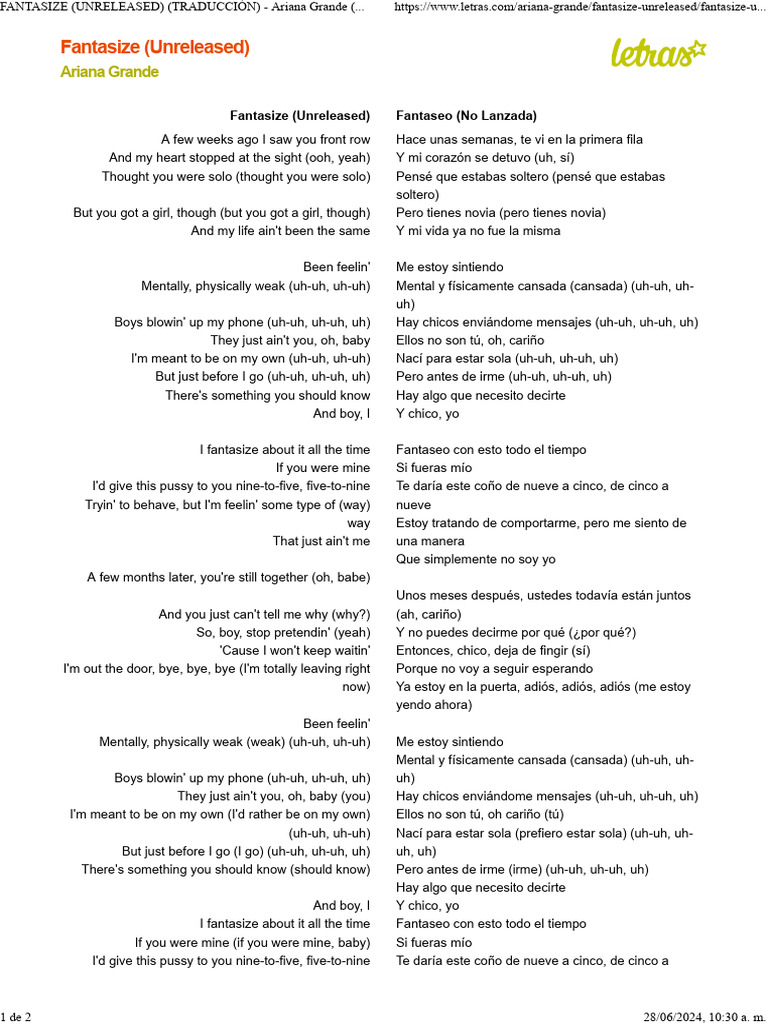 FANTASIZE (UNRELEASED) (TRADUCCIÓN) - Ariana Grande (Impresión) | PDF | Grabación de sonido ...