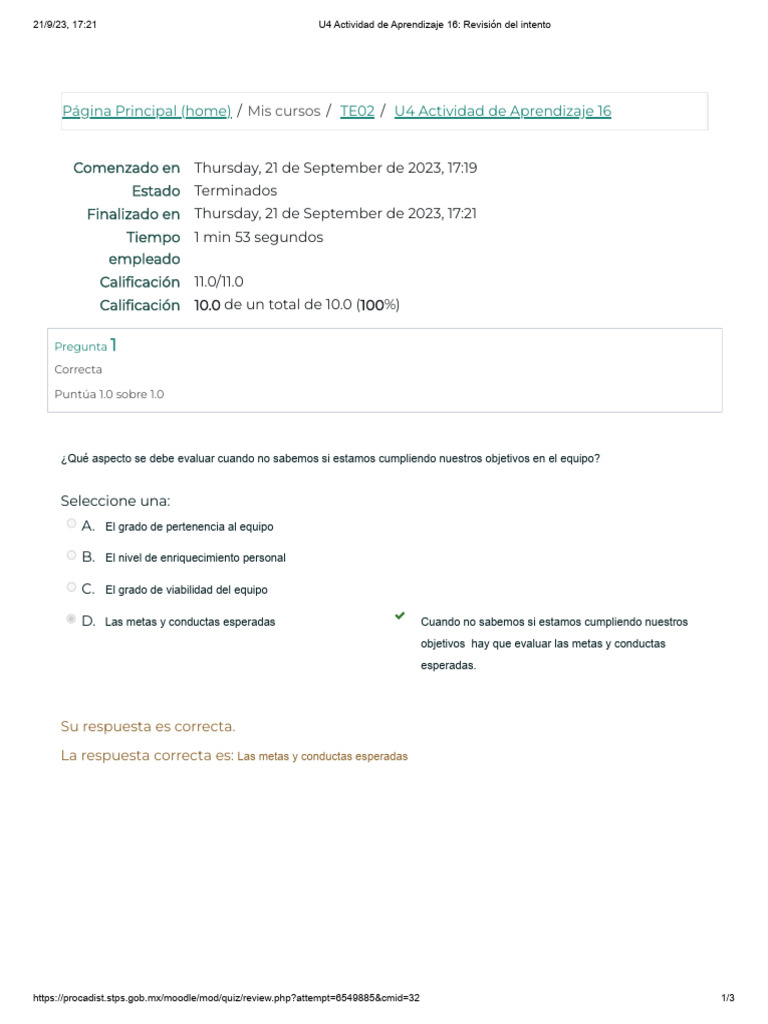 U4 Actividad de Aprendizaje 16 - Revisión Del Intento | PDF