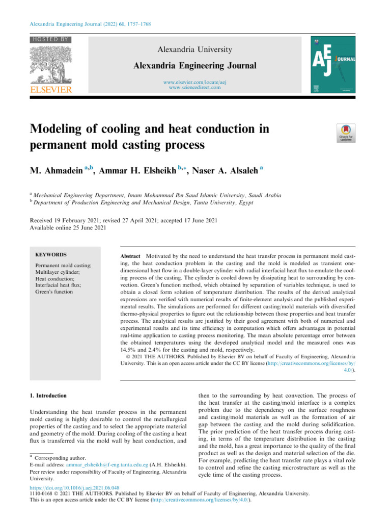 Modeling of Cooling and Heat Conduction in Permanent Mold Casting Process | PDF | Thermal ...