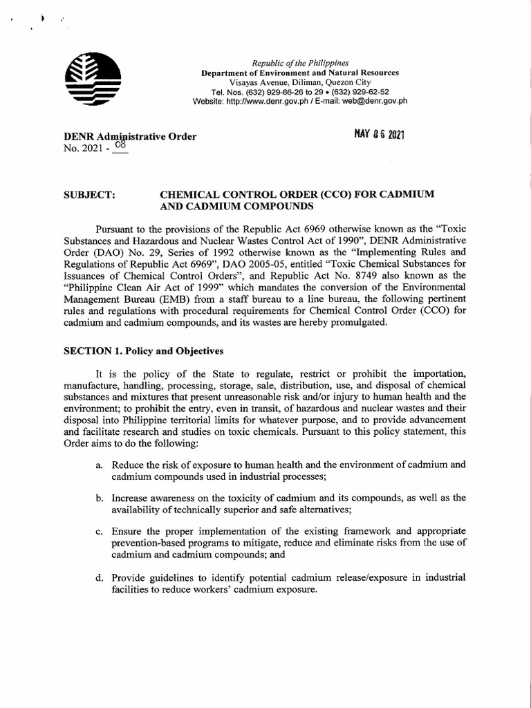 Dao 2021 08 Chemical Control Order Cco For Cadmium and Cadmium - p18680 ...