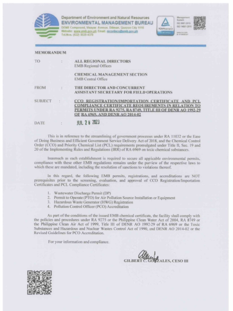 CCO and PCL Updated Requirement | PDF