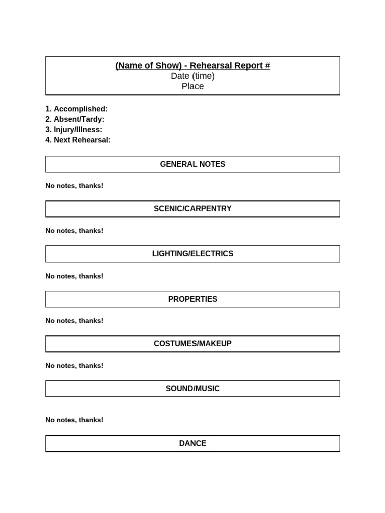 Rehearsal Report Template | PDF