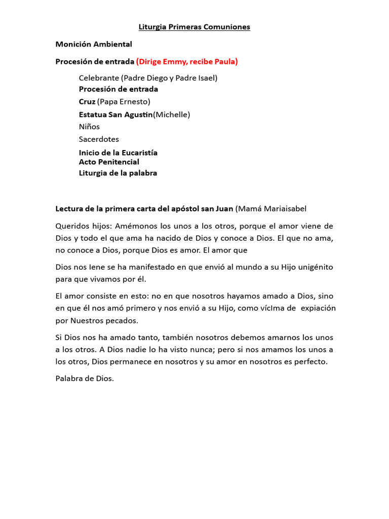 Liturgia Primeras Comuniones 2025 | PDF | eucaristía | Creencia religiosa y doctrina