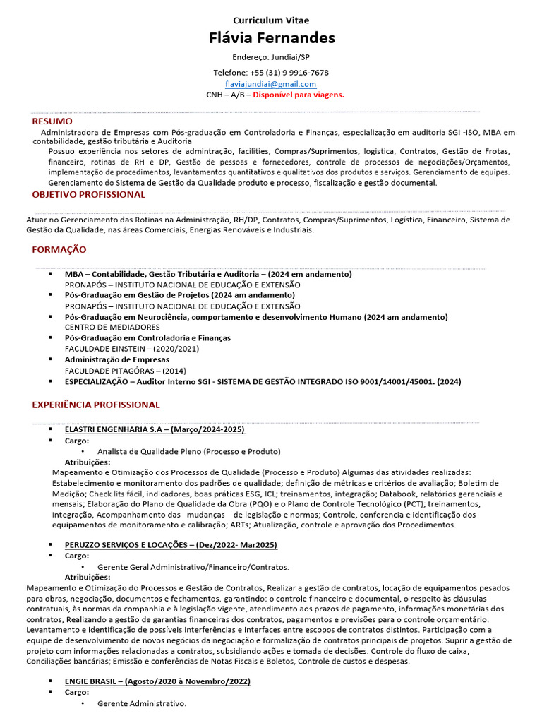 Flávia - Fernandes - CV - JUNDIAI-SP 2025 | PDF | Gestão de recursos ...