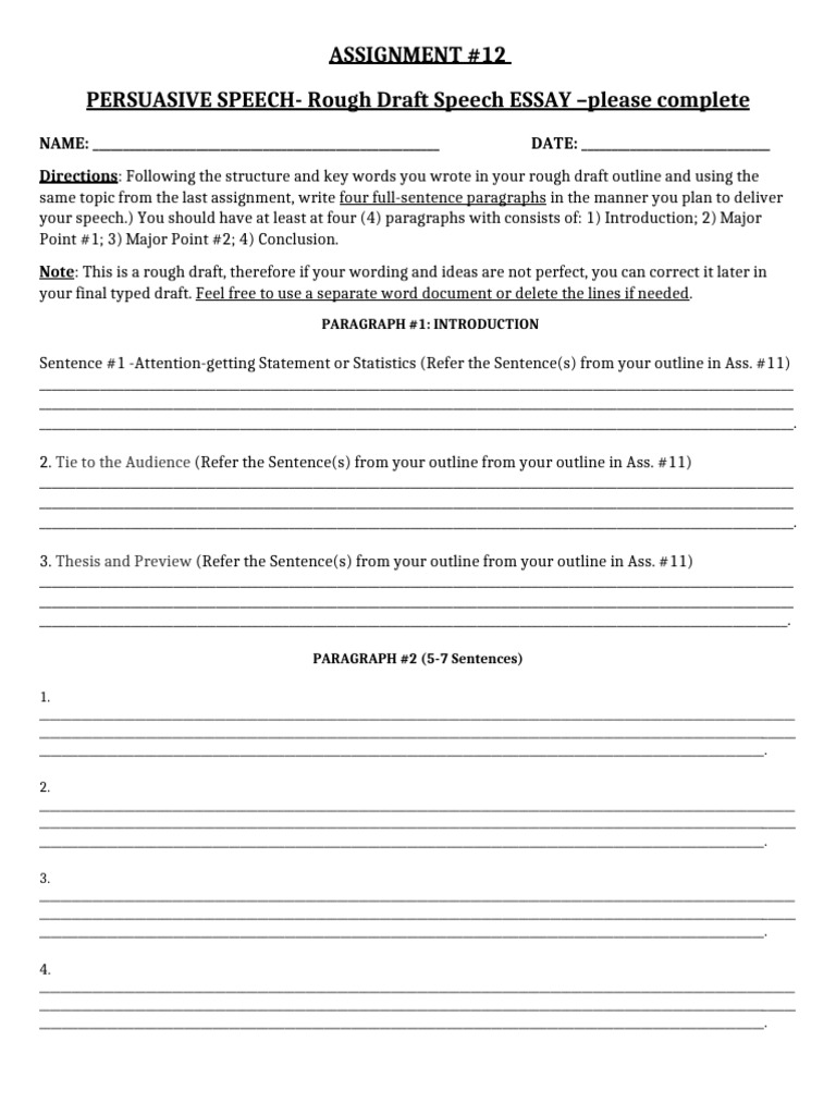 Assignment #12 - Rough Draft Essay-PERSUASIVE Speech | PDF | Paragraph