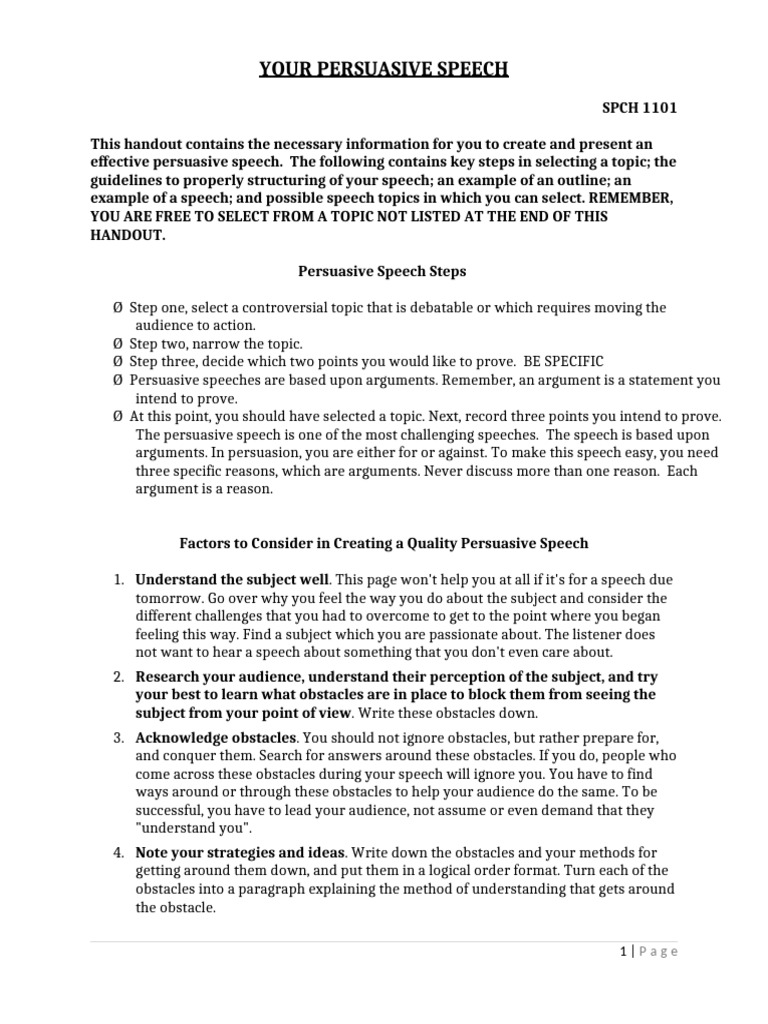 Preparing For Your Persuasive Speech Notes-Sample Outline and Essay ...
