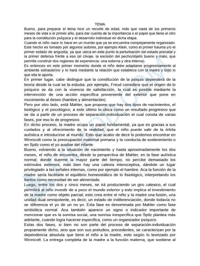 Catexia y desarrollo psíquico infantil | PDF | Psique (psicología ...