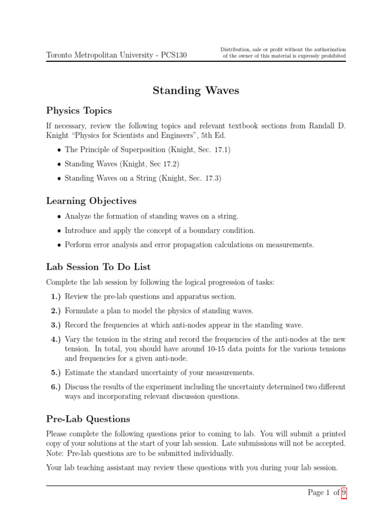 Standing Waves Lab Guide - PCS130 | PDF | Waves | Uncertainty