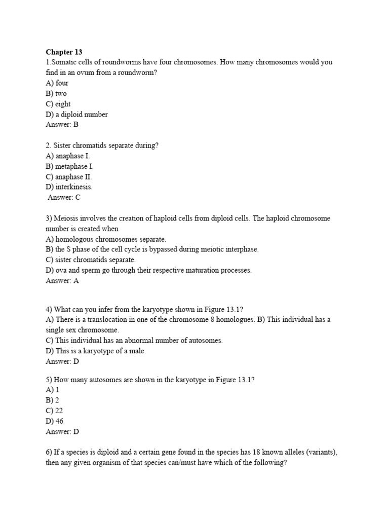 BLG 143 Chapter 13 Test Bank PDF | PDF | Meiosis | Reproduction