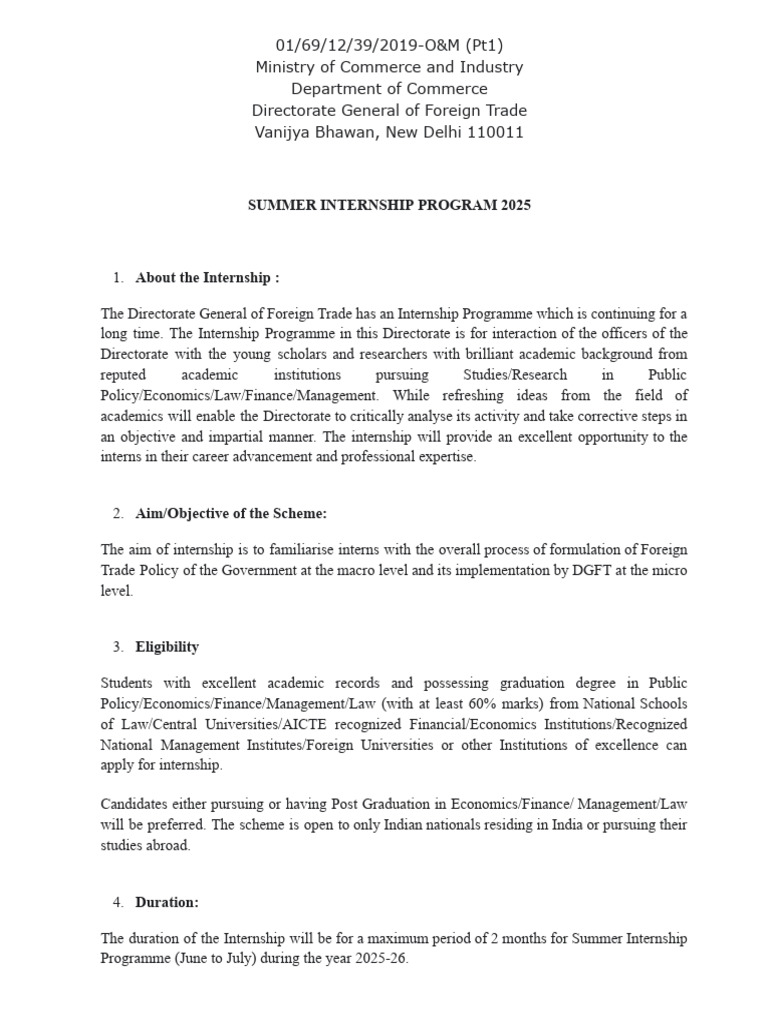 Summer-Internship-Program-2025-by-Directorate-General-of-Foreign-Trade ...