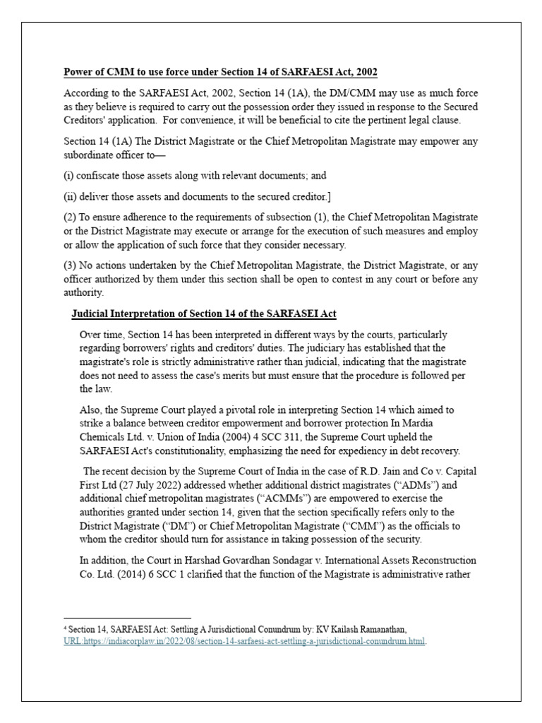 CMM's Authority Under SARFAESI Act | PDF | Magistrate | Supreme Court ...